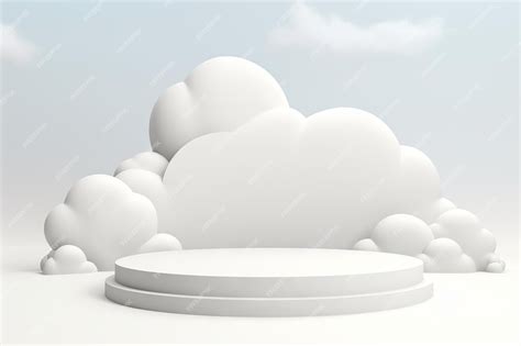 흰색 배경 언리얼 엔진에 구름 최소 모형 장면 빈 무대 연단 모양 D 프리미엄 사진