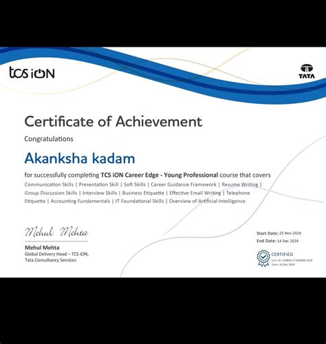 Careerdevelopment Professionalgrowth Youngprofessional Tcsion Certificateachievement