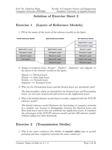Solution Of Exercise Sheet 2 Pdf Osi Model Network Topology