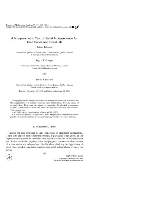Pdf A Nonparametric Test Of Serial Independence For Time Series And