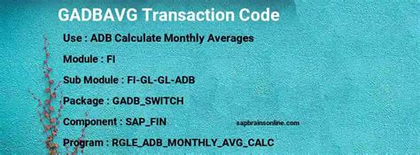 GADBAVG SAP Tcode For ADB Calculate Monthly Averages