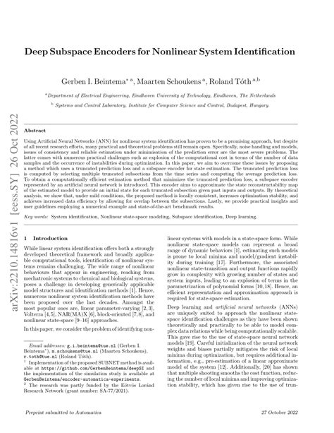 pdf deep subspace encoders for nonlinear system identification