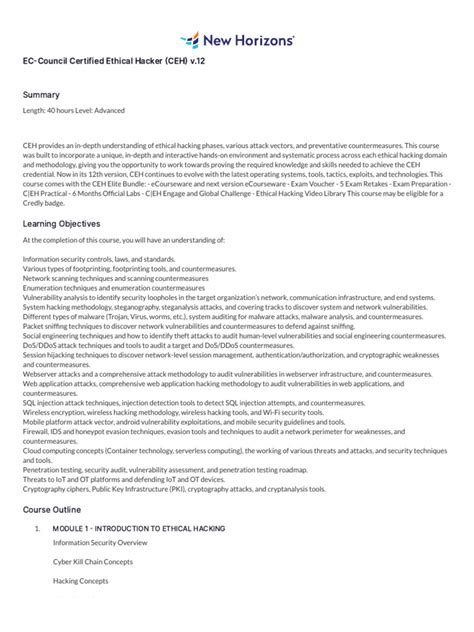 Ec Council Certified Ethical Hacker Ceh V12 Courses New Horizons