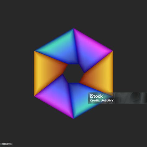 6개의 그라데이션 멀티컬러 섹터로 구성된 조리개 육각형 로고 사진작가 또는 사진 스튜디오를 위한 밝은 로고타입 만들기에 대한 스톡 벡터 아트 및 기타 이미지 Istock