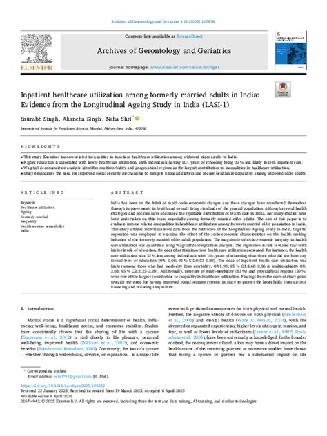 Pdf Inpatient Healthcare Utilization Among Formerly Married Adults In India Evidence From The