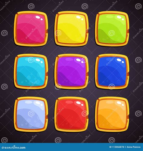 Colorful Buttons With Golden Border Vector Assets For Web Or Game
