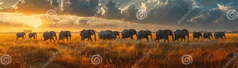 Elephant Migration A Vast Herd Of Elephants Migrating Across The