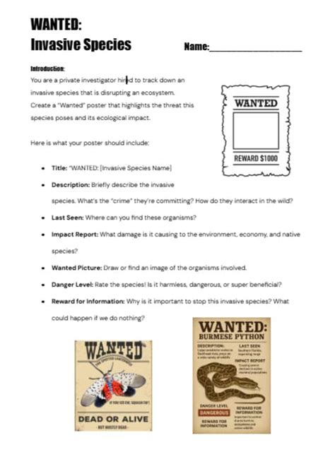 Invasive Species Wanted Poster By Planet Science Co Tpt