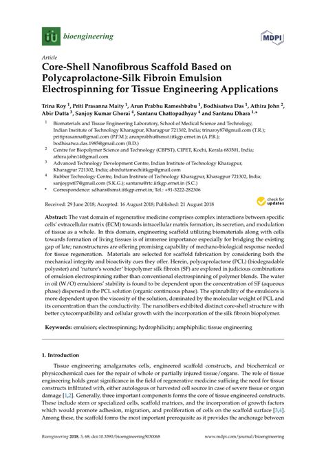 Pdf Core Shell Nanofibrous Scaffold Based On Polycaprolactone Silk