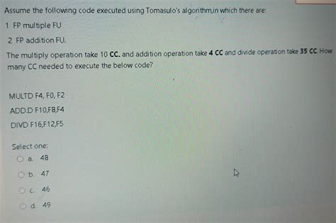 Solved Assume The Following Code Executed Using Tomasulos