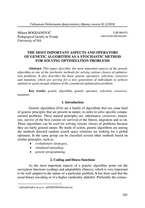 Pdf The Most Important Aspects And Operators Of Genetic Algorithm As