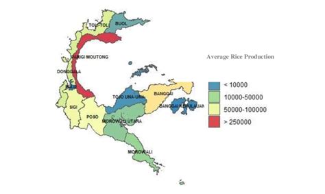 Map Of Average Rice Production Yield In Central Sulawesi 2014 2020