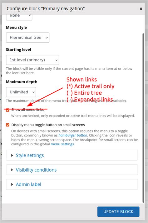 Move Expanded Option For Menu Items To Block Settings Backdrop Forum