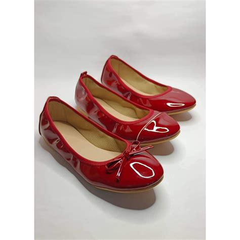 Womens Marikina Ballet Flats Cherry Red Patent Material Add 1 To