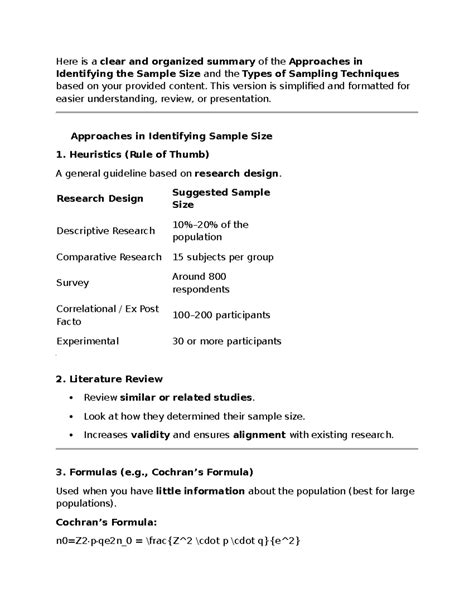 Research Approaches To Sample Size And Sampling Techniques Studocu