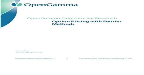 Pdf Option Pricing With Fourier Methods Opengamma · Or The Fast Fourier Transform Fft