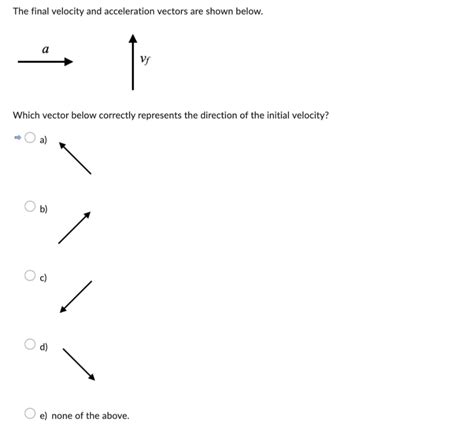 Solved The Final Velocity And Acceleration Vectors Are Shown