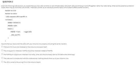 Solved Question 3 Given The Following Code Excerpt You