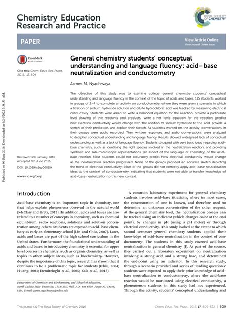 Pdf General Chemistry Students Conceptual Understanding And Language