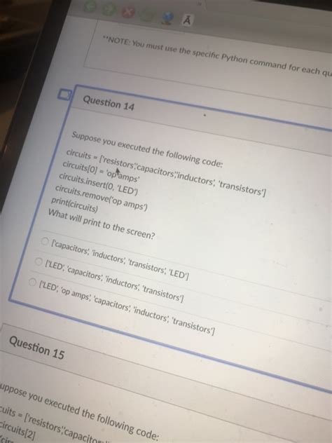Solved Note You Must Use The Specific Python Command For