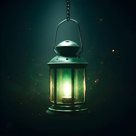 Premium Photo Green Lantern With Green Light In The Dark
