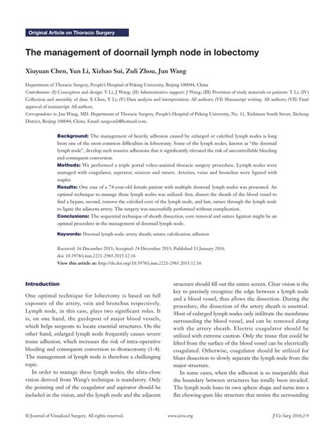 Pdf The Management Of Doornail Lymph Node In Lobectomy