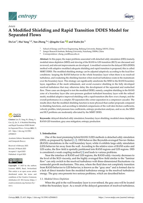 Pdf A Modified Shielding And Rapid Transition Ddes Model For Separated Flows