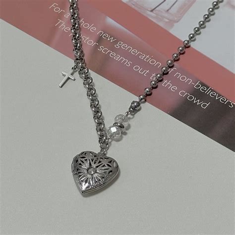 듀퓨얼브 Madehip🖤 큐빅하트 십자가 크리스탈 세미볼드 빈티지 목걸이