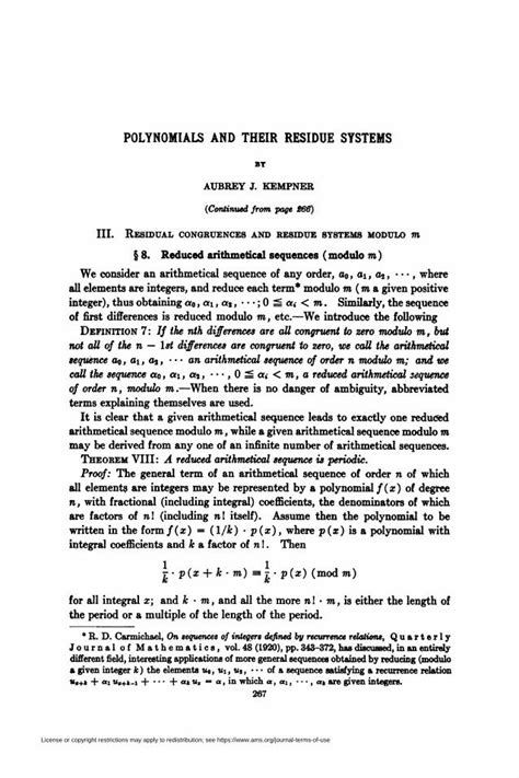 Pdf Polynomials And Their Residue Systems · Polynomials And Their Residue Systems Bt Aubrey J