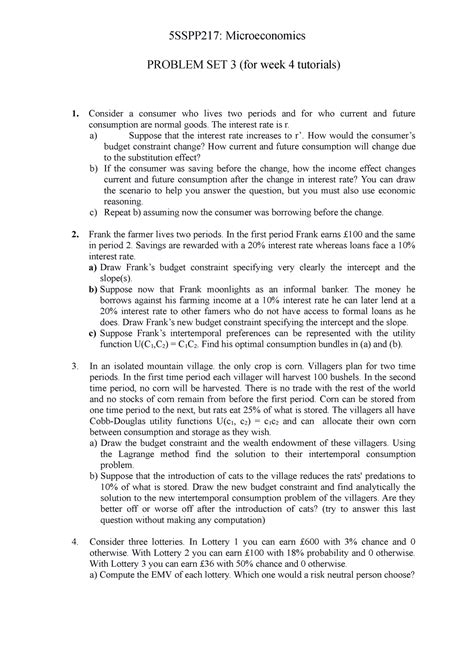 Problem Set 3 22 23 Tutorial 3 5sspp217 Microeconomics Problem Set 3 For Week 4 Tutorials