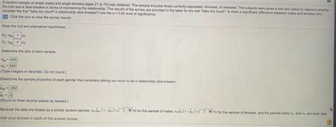 Solved A Random Sample Of Single Males And Single Females Chegg Com