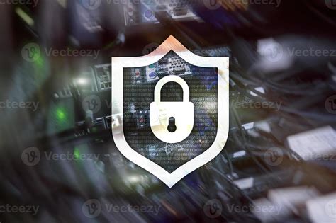 Cyber Protection Shield Icon On Server Room Background Information
