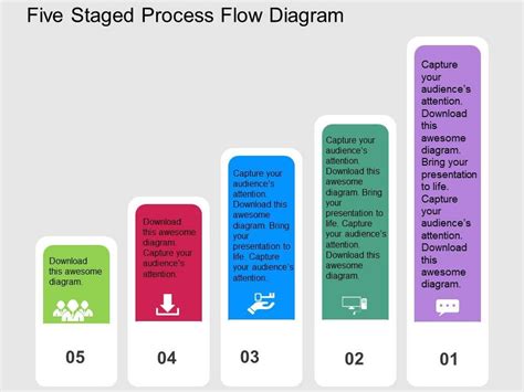 Five Staged Process Flow Diagram Flat Powerpoint Design PowerPoint Slide Template
