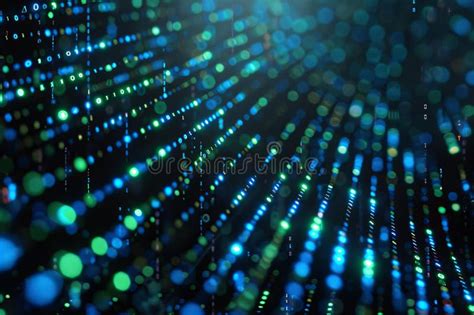 illustration of black background with blue and green vertical binary code creating an abstract