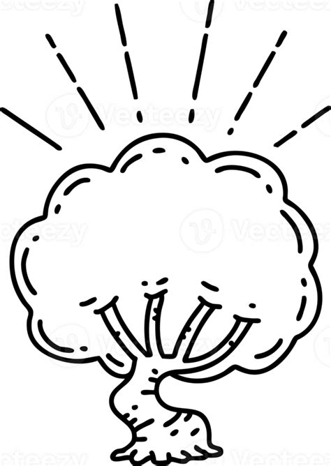 Illustration Of A Traditional Black Line Work Tattoo Style Tree