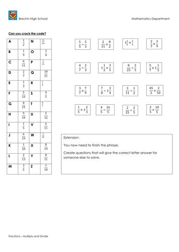 Multiply And Divide Fractions Code Breaker Teaching Resources
