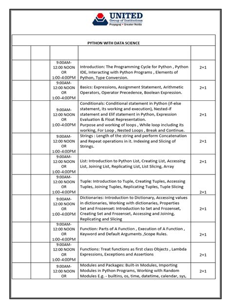 Python With Data Science Lecture Plan Pdf