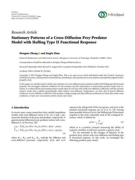 Pdf Stationary Patterns Of A Cross Diffusion Prey Predator Model With