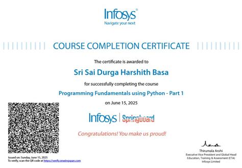 Happy To Share That Ive Successfully Completed The Python Fundamentals Course On Infosys