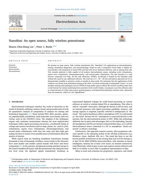 Pdf Nanostat An Open Source Fully Wireless Potentiostat