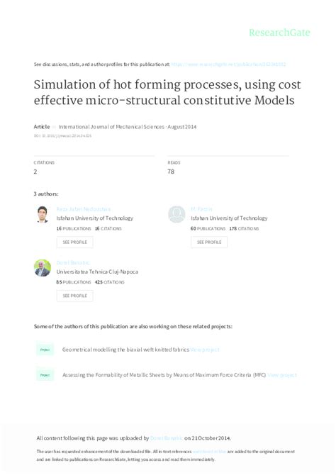 Pdf Simulation Of Hot Forming Processes Using Cost Effective Micro