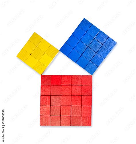 Pythagorean Theorem Shown With Colorful Wooden Cubes From Above Pythagoras Theorem Relation