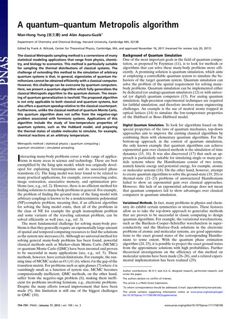 Pdf A Quantum Quantum Metropolis Algorithm