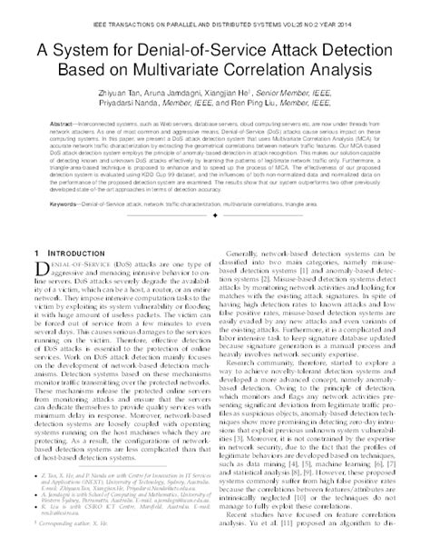 A System For Denial Of Service Attack Detection Based On Multivariate