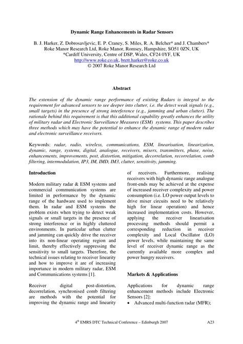 pdf dynamic range enhancements in radar sensors