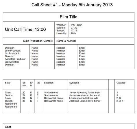 22 Professional Call Sheet Templates Word And Excel