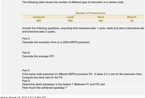 Solved The Following Table Shows The Number Of Different Types Of Instructions In A Certain