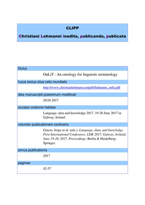 Pdf Onlit An Ontology For Linguistic Terminology