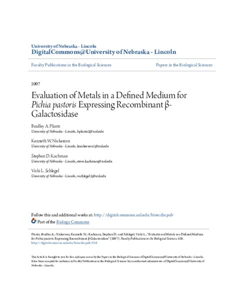 Pdf Evaluation Of Metals In A Defined Medium For Pichia Pastoris Expressing Recombinant β