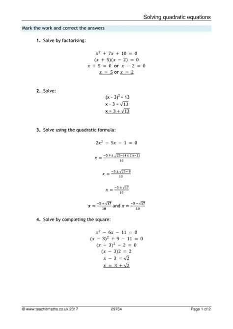 Quadratic Equations Error Correcting Ks4 Maths Teachit